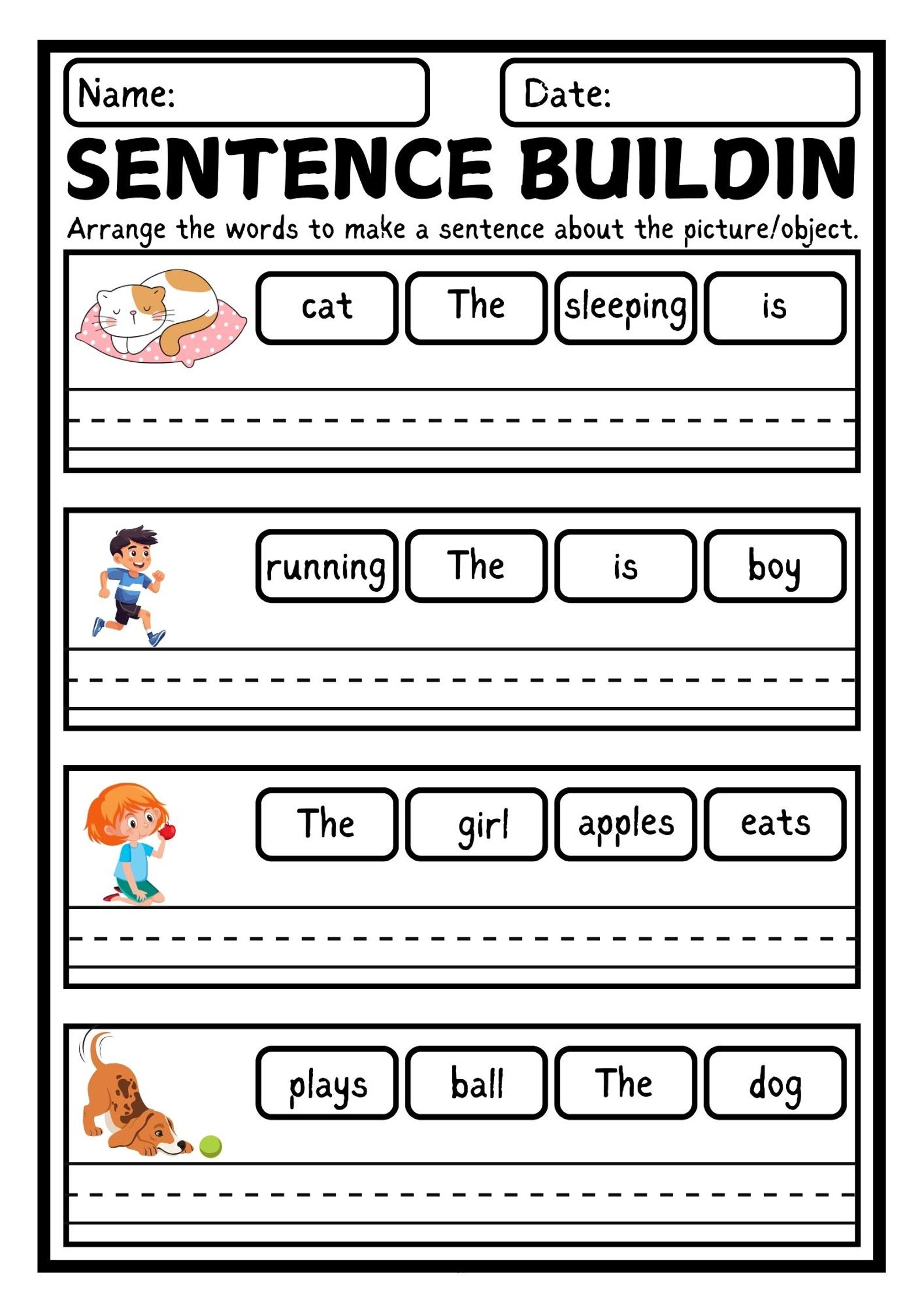 READING and BUILDING Simple SENTENCES Worksheets for Grade 1 - Etsy