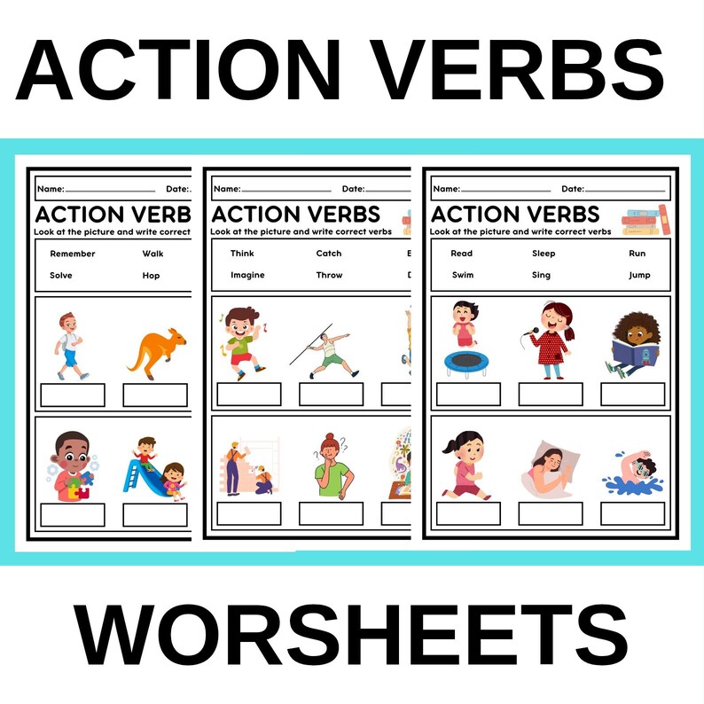 Action Verbs Worksheets for Kids Printable - Etsy