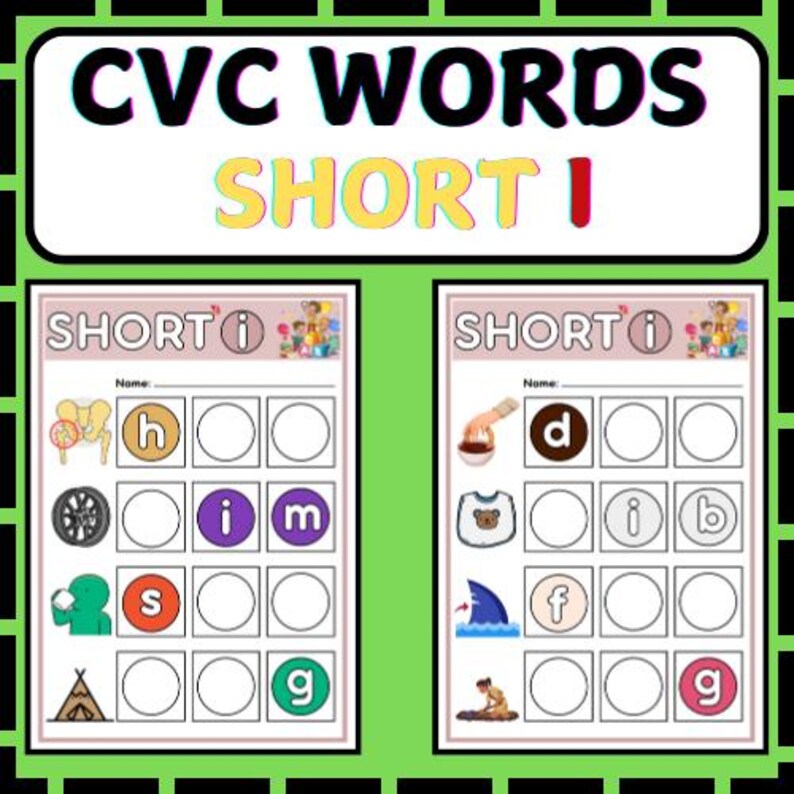 Short I Cvc Words, – Word & Sentence Completion Worksheets for Kids - Etsy