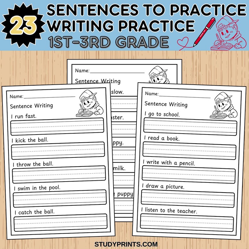 Sentence Writing Practice Worksheets for Kids | 23-page Printable ...
