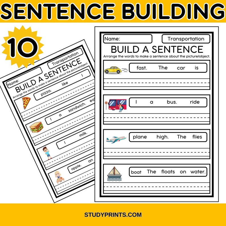 Sentence Building Worksheets for Kindergarten 1st 2nd Grade Pdf 1st 2nd Grade Activity,ela ...