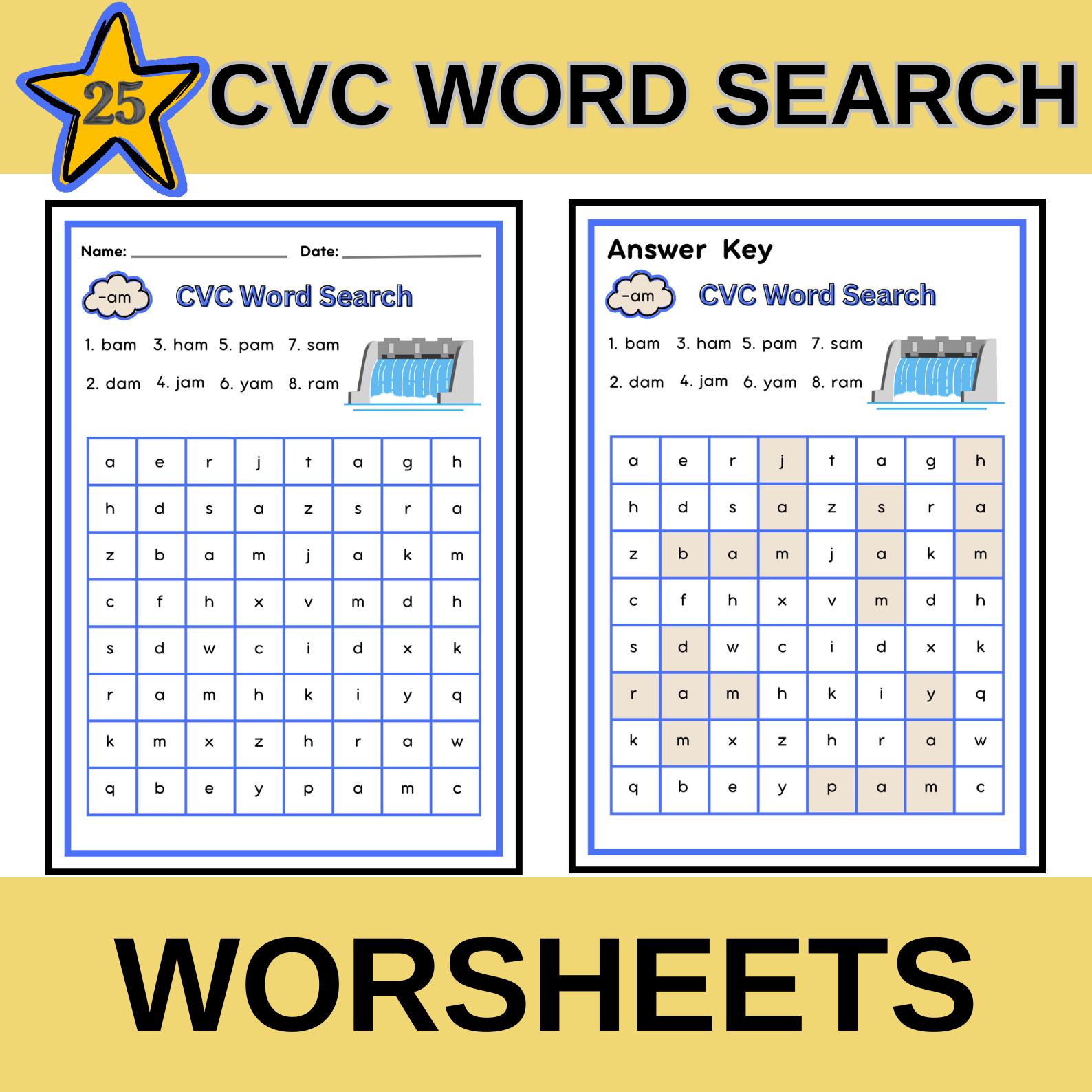 Printable Word Searches for Kids, CVC Words Search, Phonics Worksheets ...
