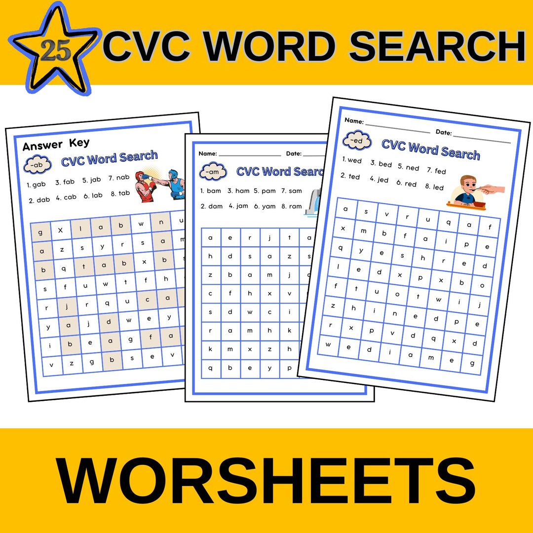 Printable Word Searches for Kids, CVC Words Search, Phonics Worksheets ...