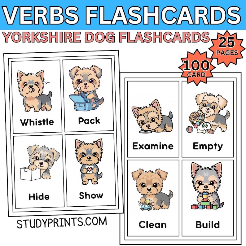 100 Verbs Flashcards for Kids | Printable Educational Game | Toddler ...