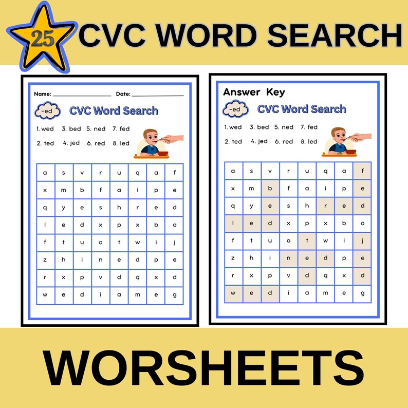 Printable Word Searches for Kids, CVC Words Search, Phonics Worksheets ...