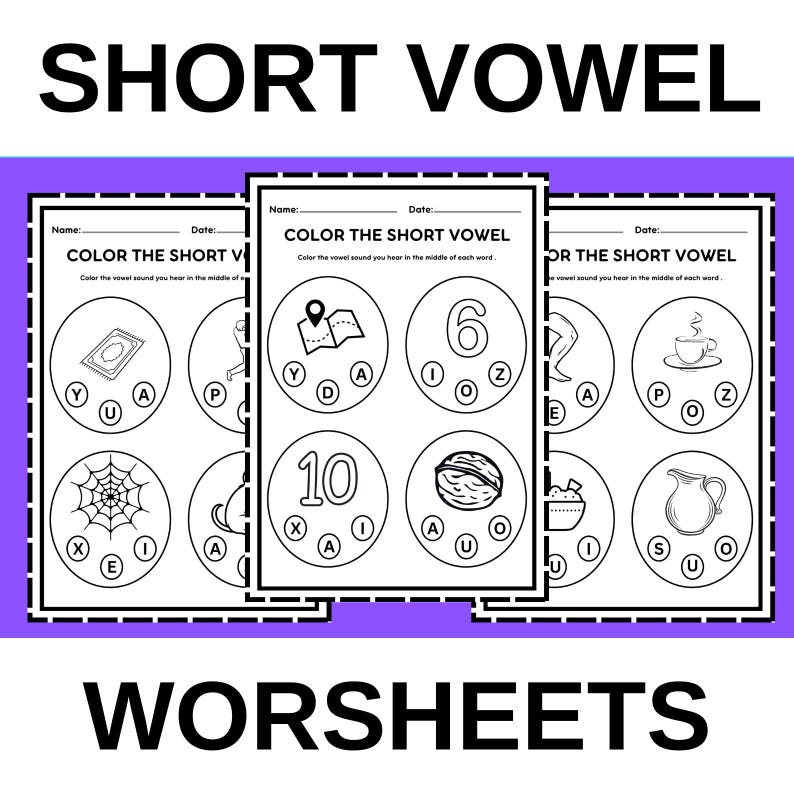 SHORT VOWEL SOUNDS & Color the Short Vowel - Etsy