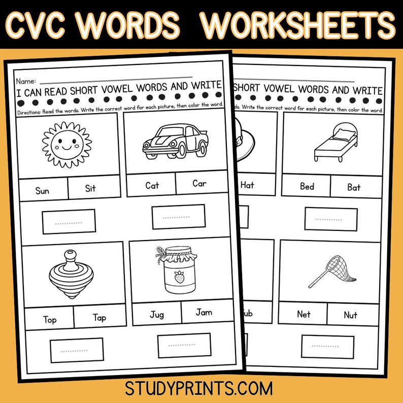 CVC Words Read and Color & Write | Short Vowel CVC Worksheets ...