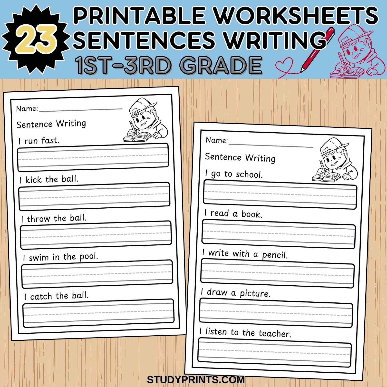 Sentence Writing Practice Worksheets for Kids | 23-page Printable ...