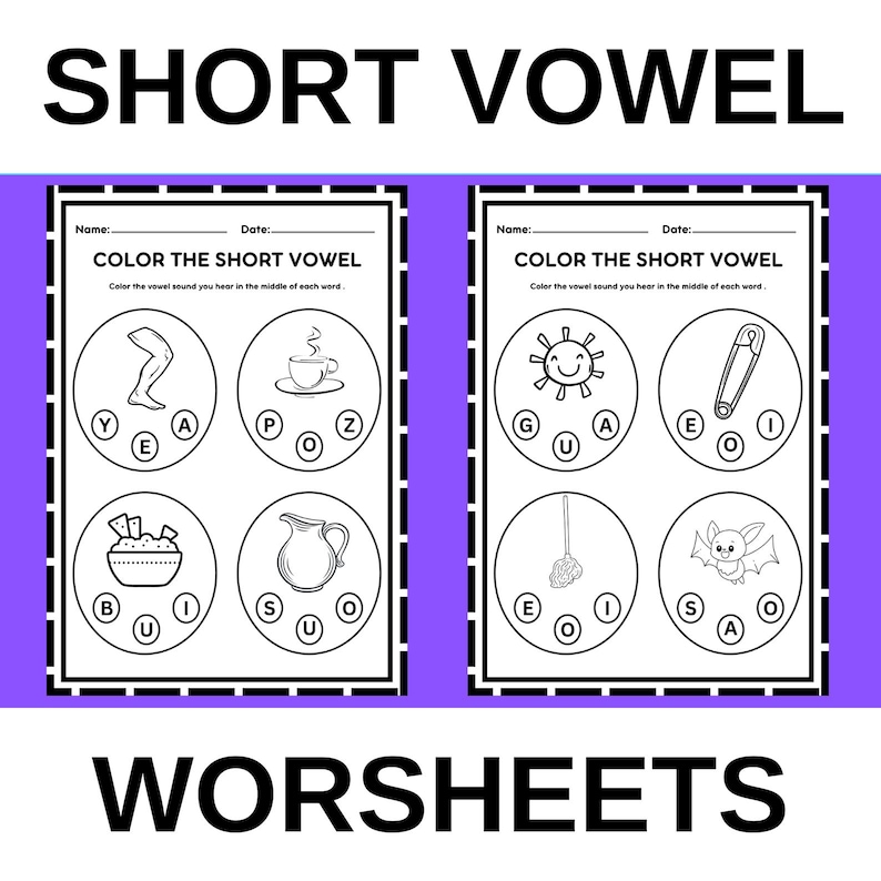 SHORT VOWEL SOUNDS & Color the Short Vowel - Etsy