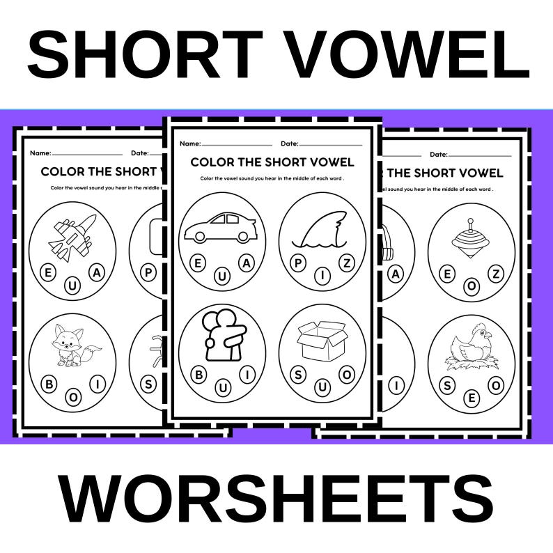 SHORT VOWEL SOUNDS & Color the Short Vowel - Etsy