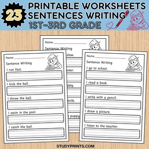 Sentence Writing Practice Worksheets for Kids | 23-page Printable ...