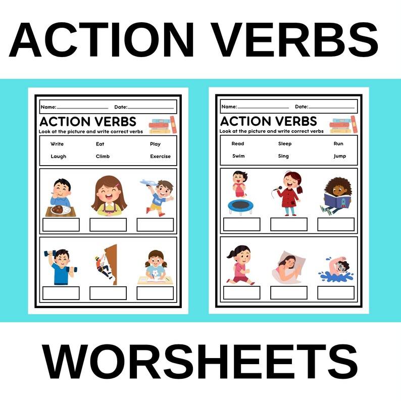 Action Verbs Worksheets for Kids Printable - Etsy