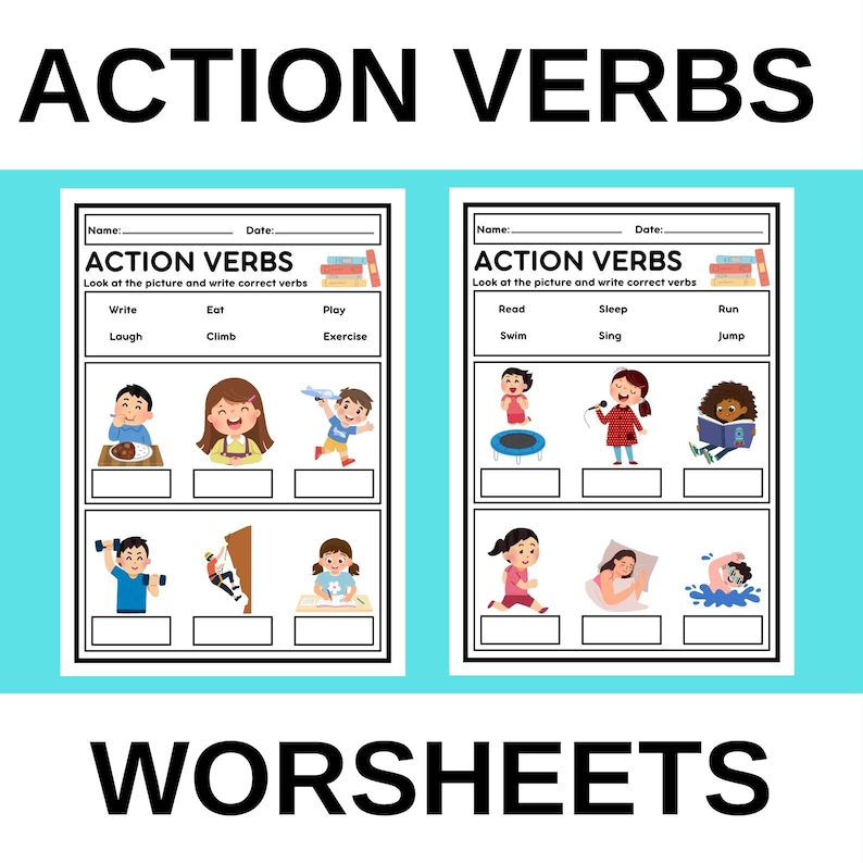 Action Verbs Worksheets for Kids Printable - Etsy