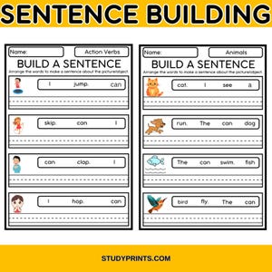 Sentence Building Worksheets for Kindergarten 1st 2nd Grade Pdf 1st 2nd ...