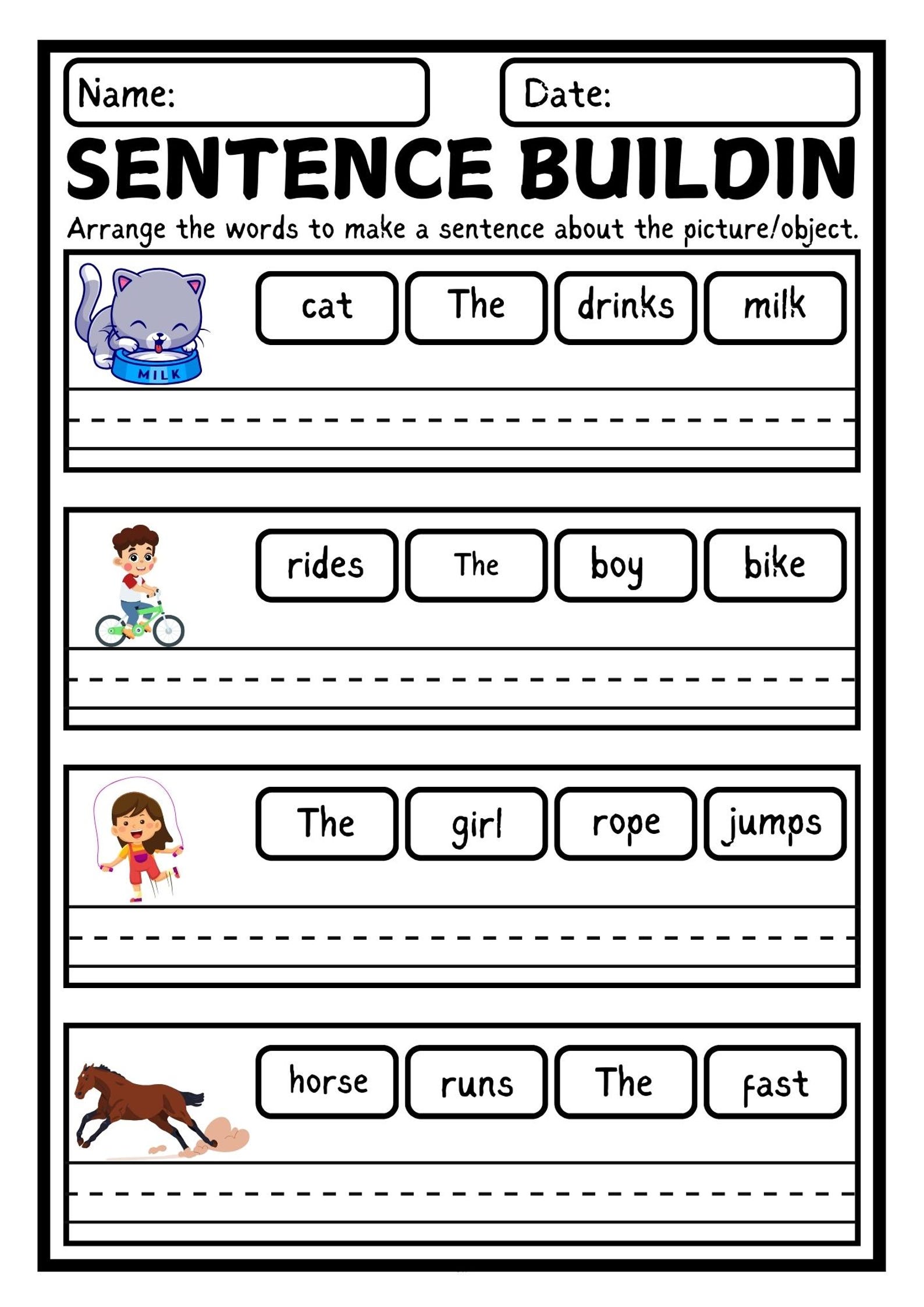 READING and BUILDING Simple SENTENCES Worksheets for Grade 1 - Etsy