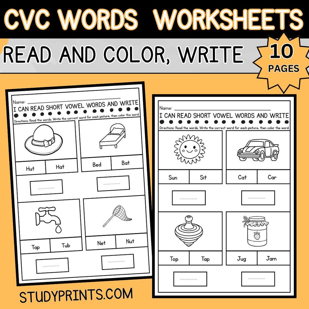 CVC Words Read and Color & Write | Short Vowel CVC Worksheets ...