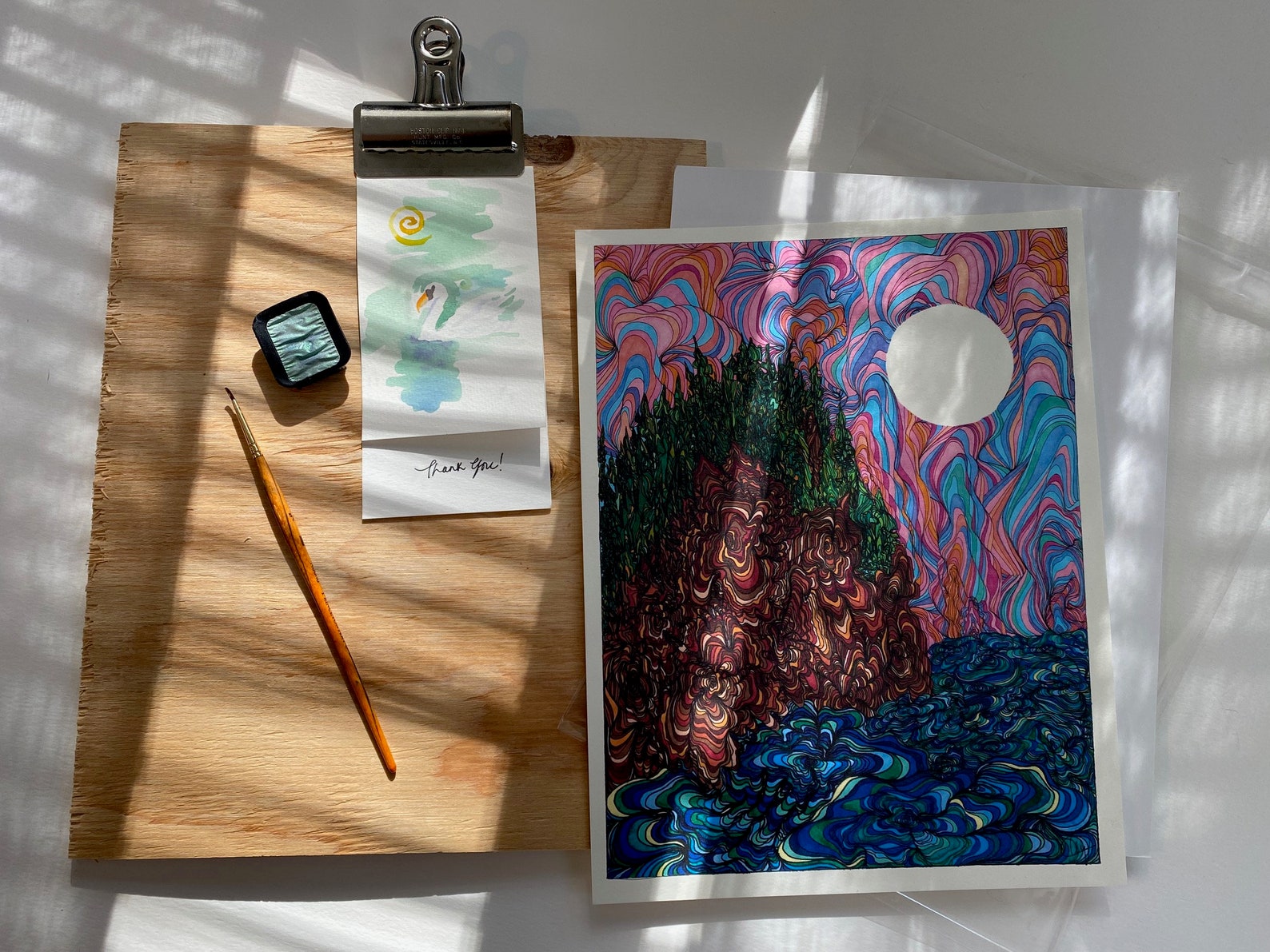 Moon, Mountain and Sea Technicolor Line Drawing - Etsy