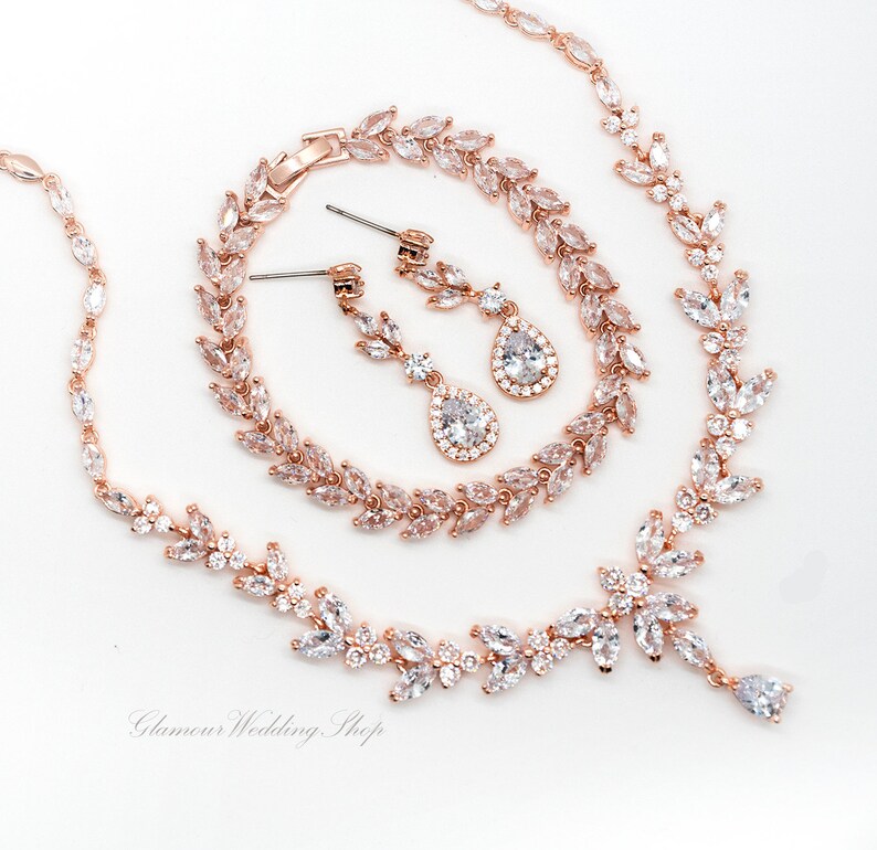 Gold Jewelry Set CZ Jewelry Set Crystal Jewelry Set Bridal | Etsy