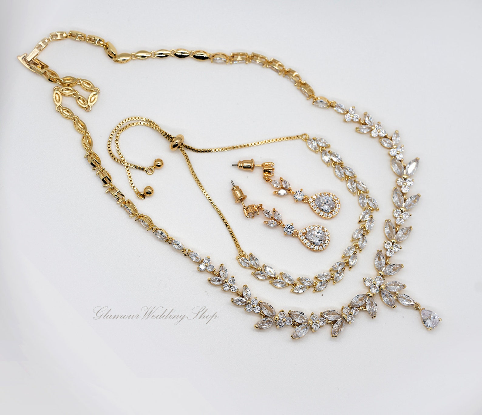 Gold Jewelry Set CZ Jewelry Set Crystal Jewelry Set Bridal - Etsy