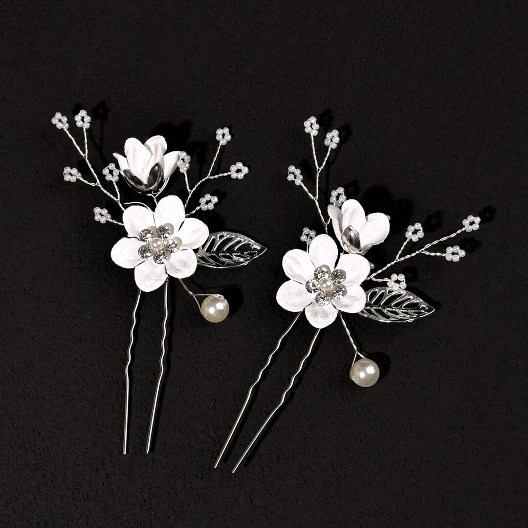 White and Silver Wedding Hair Pin Bridal Hair Pins Bridal Headpiece ...