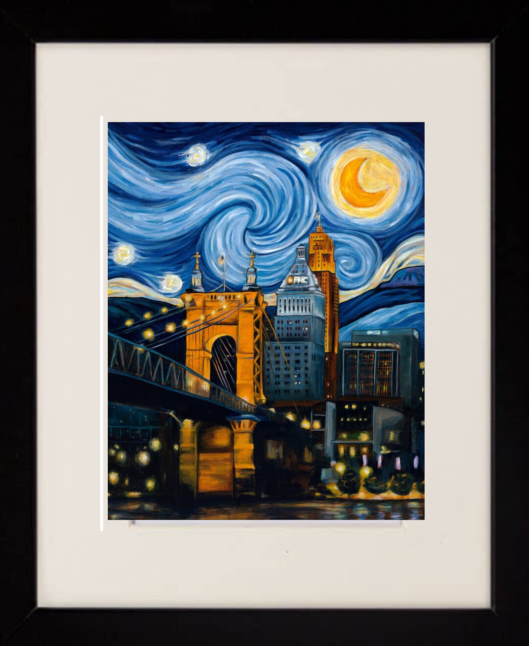 Starry Night Roebling Bridge Cincinnati - Limited Edition - Matted Fine ...
