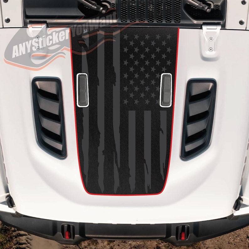 3 Tone Distressed American Flag Blackout Hood Vinyl Decal Sticker Fits ...
