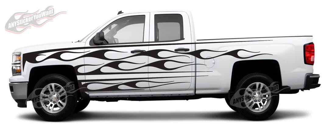 X2 Flames Side Graphic Vinyl Decals Fits Chevrolet Silverado 1500 2014 ...