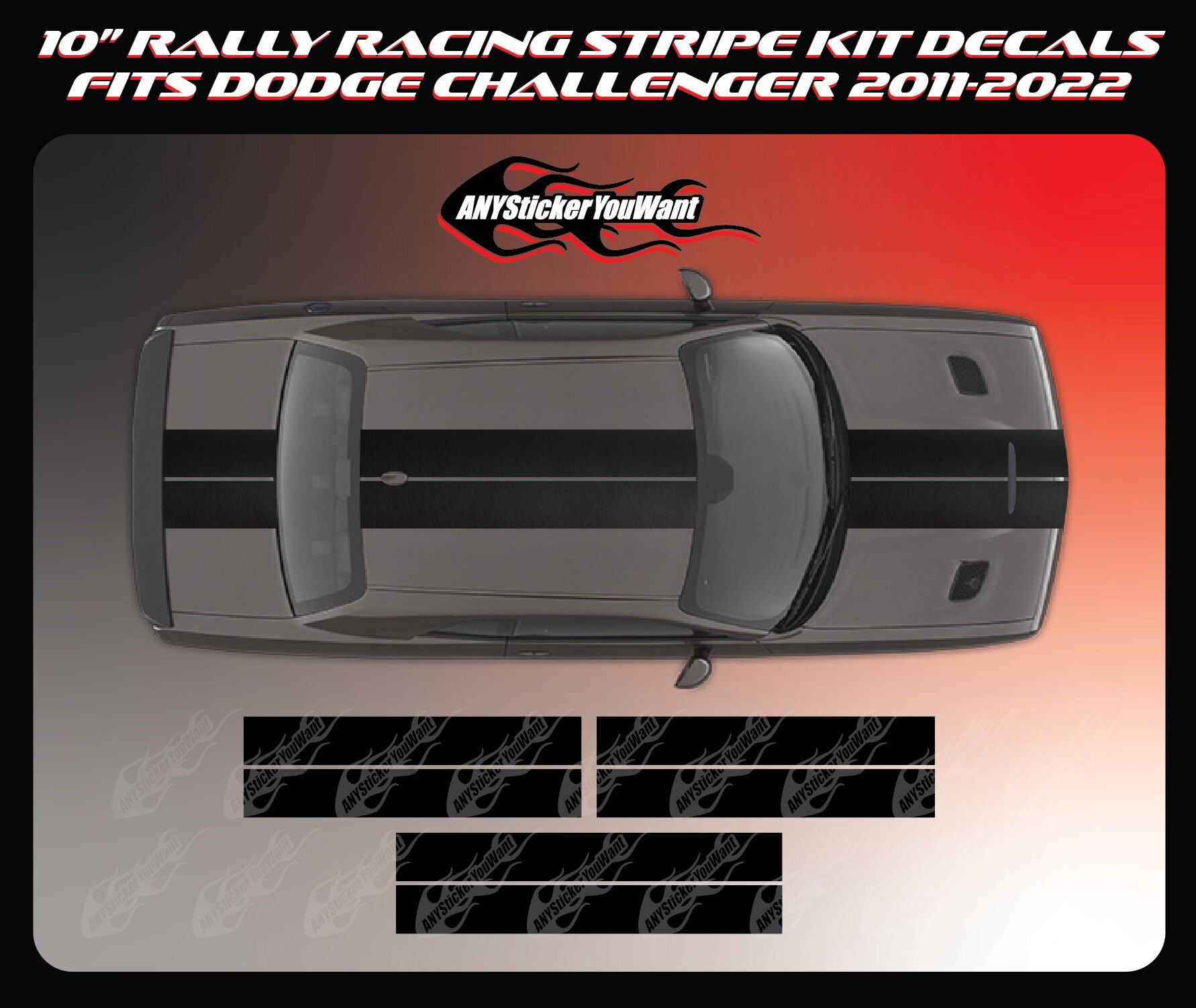 10 Dual Rally Racing Stripe Kit Vinyl Decals Fits Dodge Challenger 2011 ...