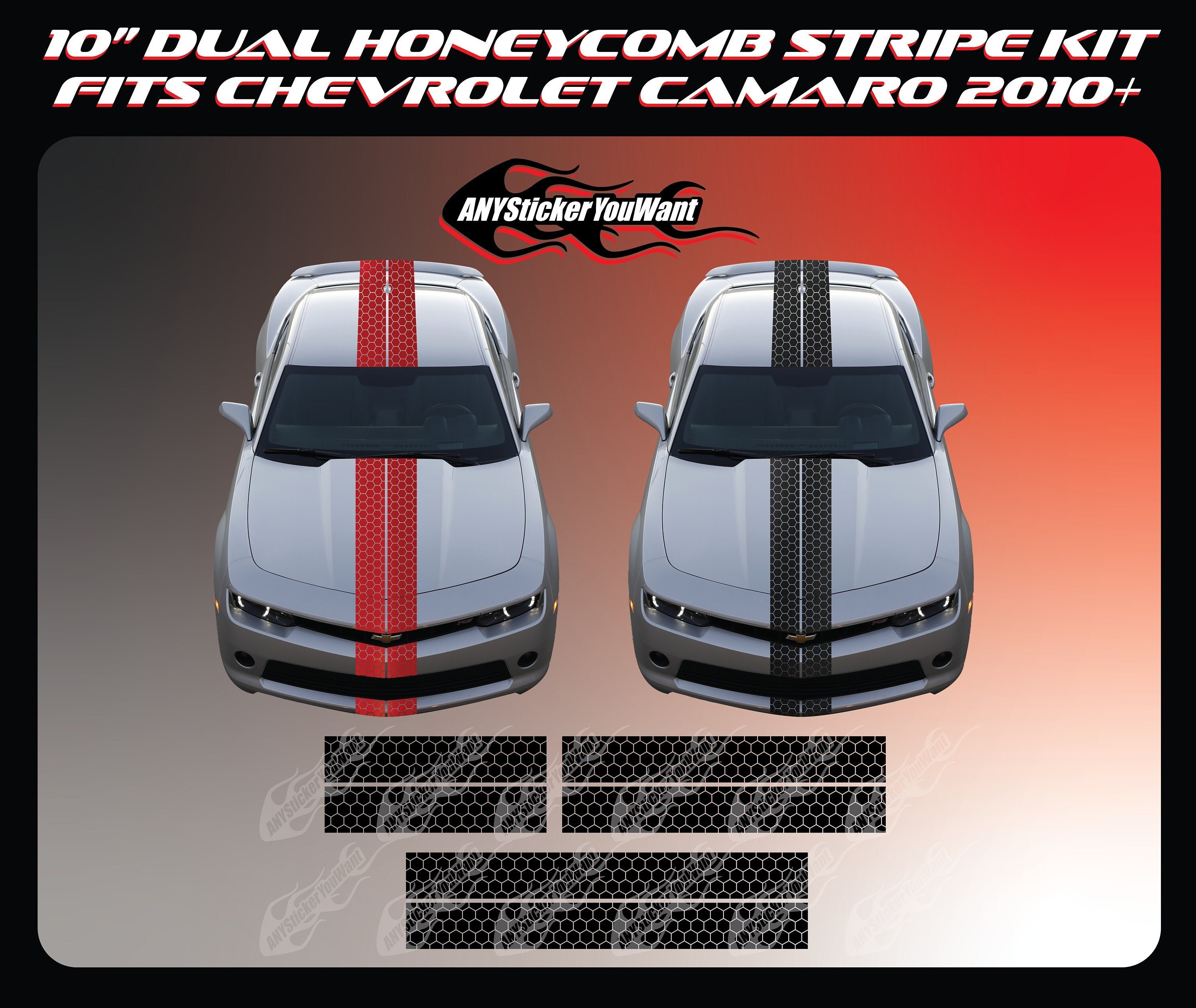 10" Dual Honeycomb Stripe Kit Vinyl Decal Fits Chevrolet Camaro 2010 ...
