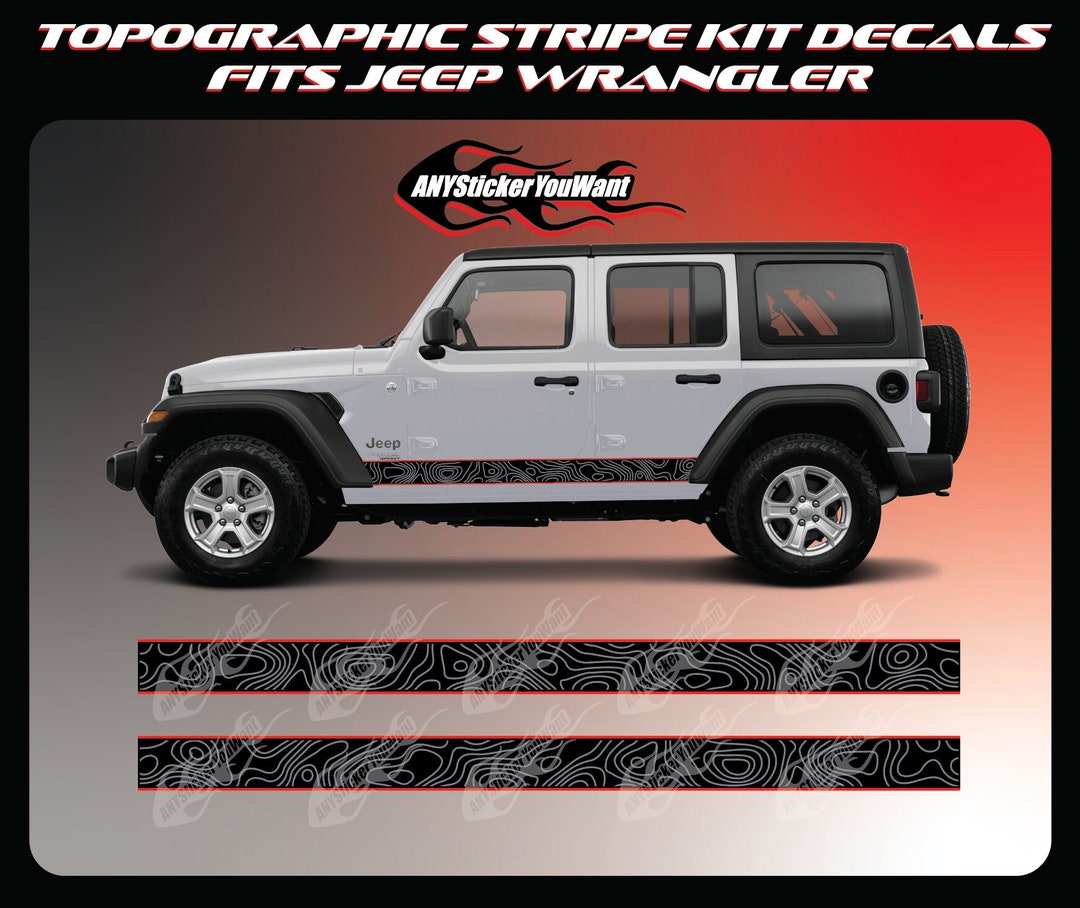 3 Tone Topographic Side Stripe Kit Vinyl Decals Fits Jeep Wrangler (4 ...