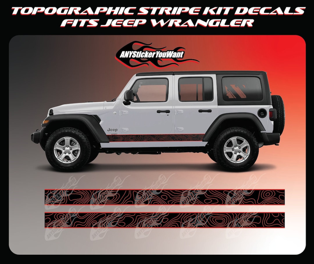 2 Tone Topographic Side Stripe Kit Vinyl Decals Fits Jeep Wrangler (4 ...