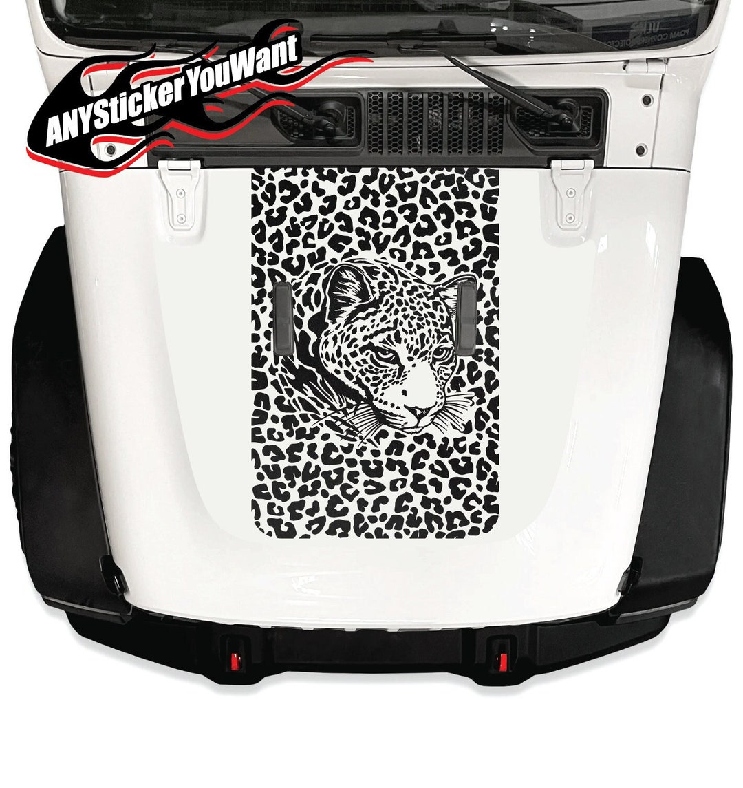 Leopard Head & Print Vinyl Decal Hood Sticker Fits Jeep Wrangler Jl ...