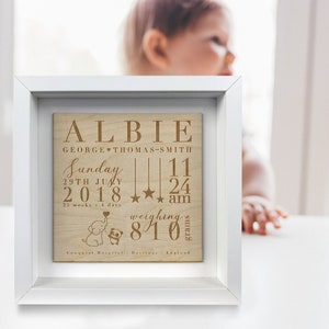 Framed Birth Plaque - Birth Details New Born Baby Picture Frame - Laser ...