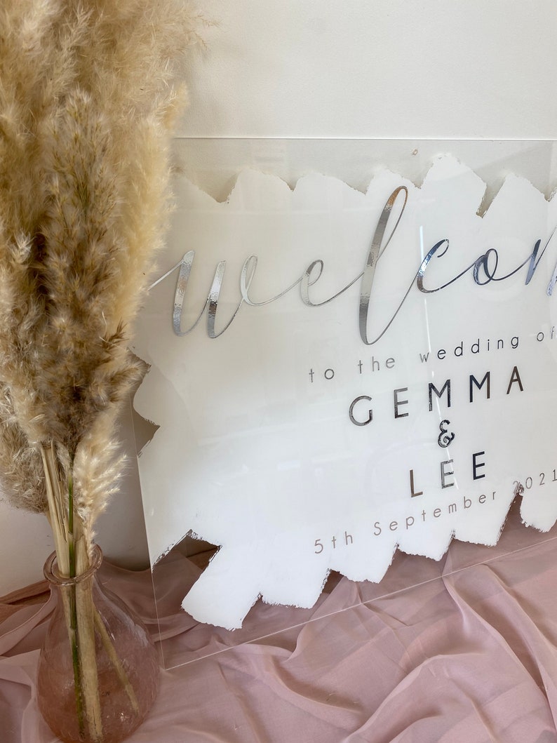 Acrylic Paint Stroke Splash Perspex Clear Welcome Wedding Sign | Etsy