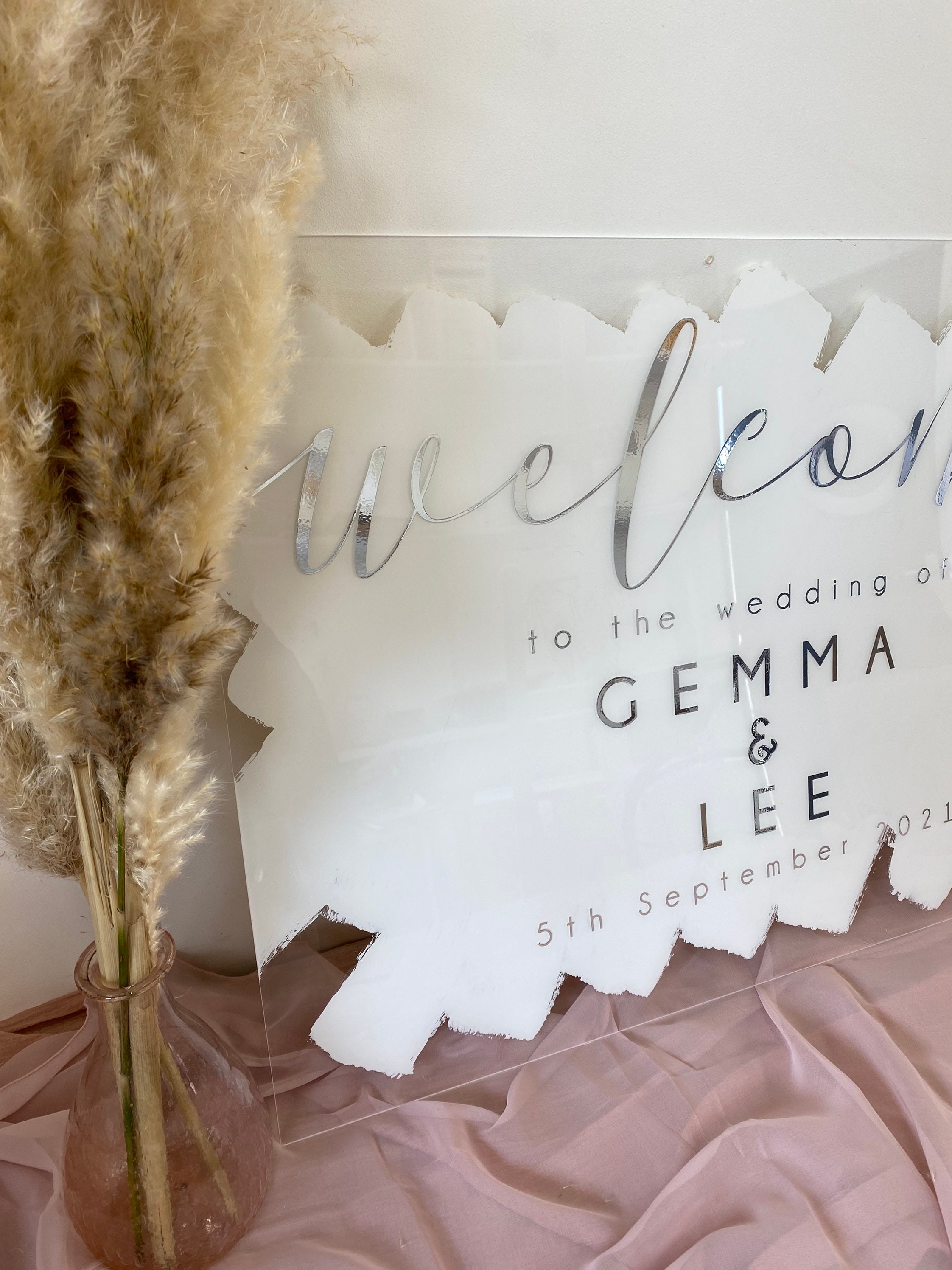 Acrylic Paint Stroke Splash Perspex Clear Welcome Wedding Sign Board ...