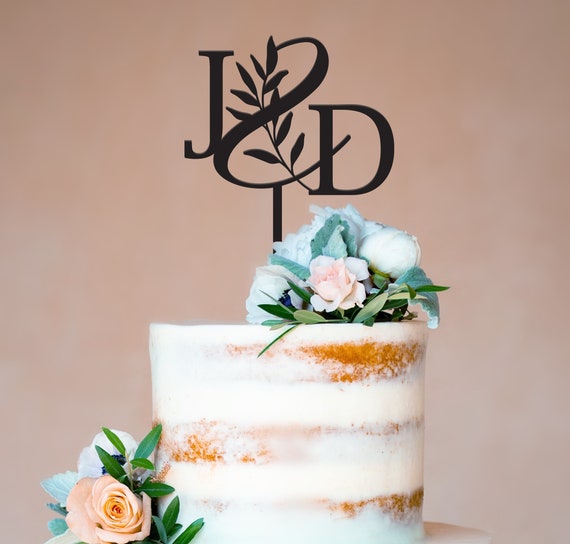 Initials Wedding Cake Topper Floral Foliage Monogram Design - Etsy