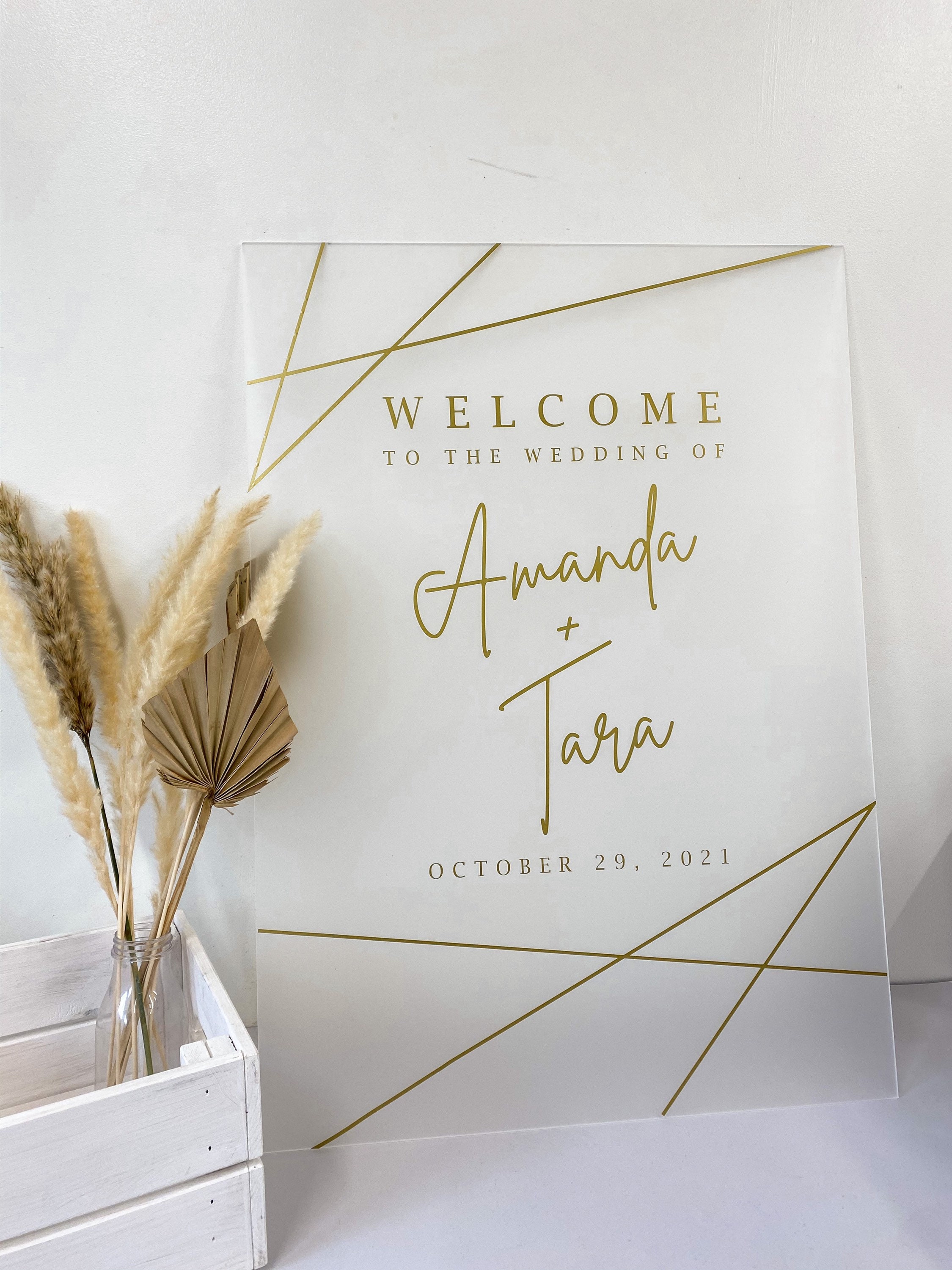 Frosted White Acrylic Wedding Welcome Sign Geometric Modern | Etsy