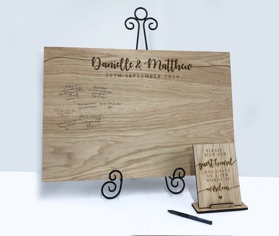 Oak Wedding Guest Book Board Engraved Wedding Guests | Etsy
