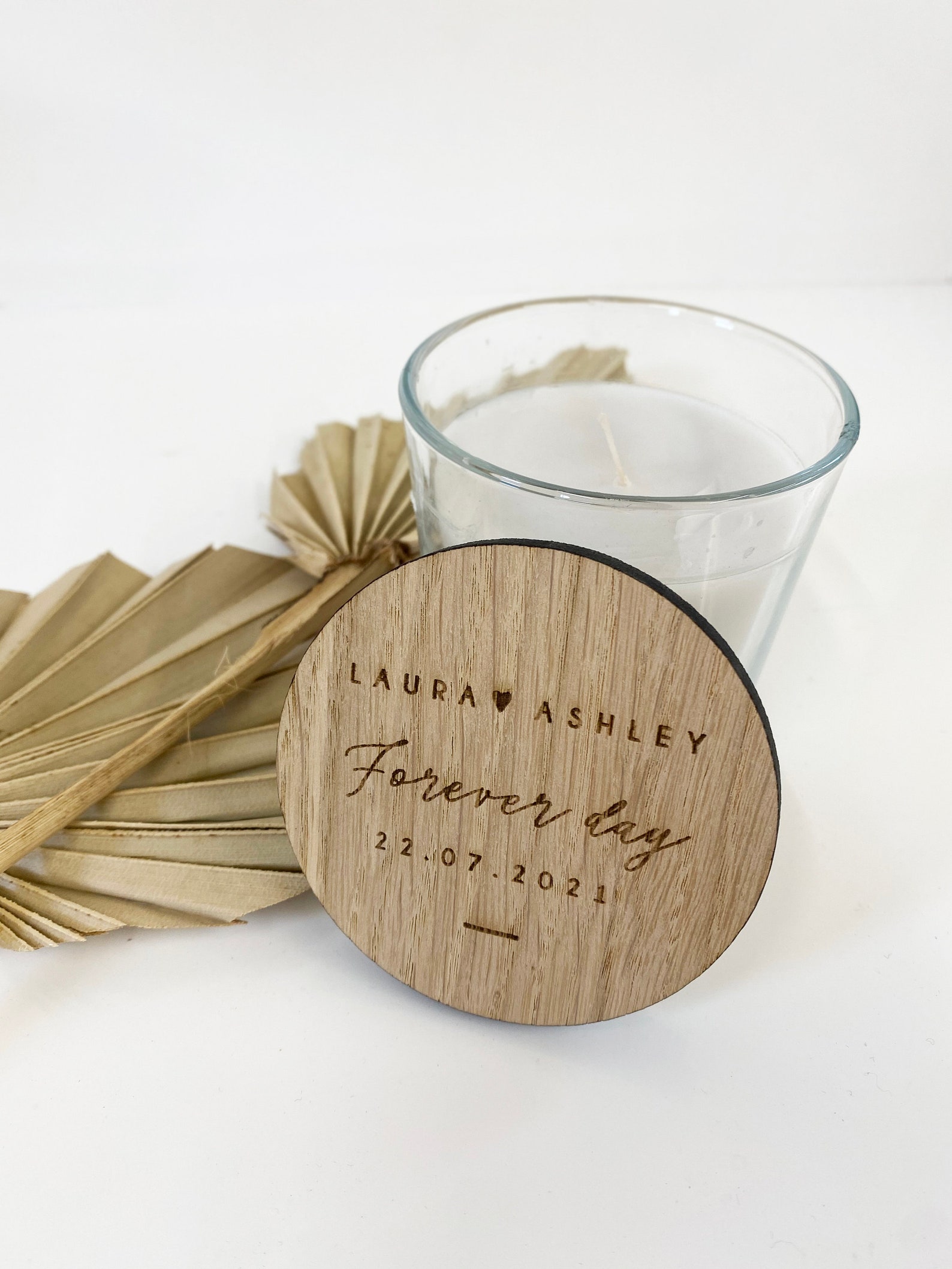 Personalised Candle - Glass Candle Jar Wooden Lid - Engraved ...