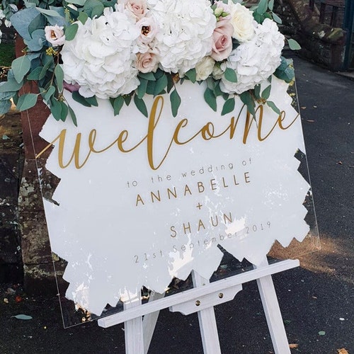 Acrylic Paint Stroke Splash Perspex Clear Welcome Wedding Sign | Etsy