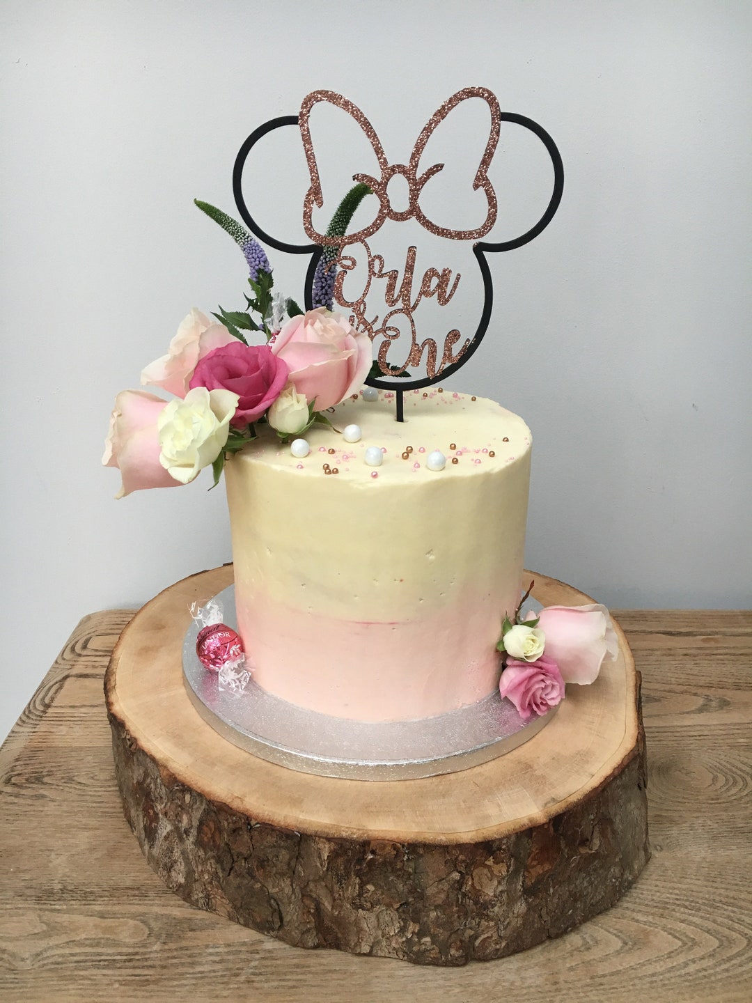 Minnie Mouse Mickey Mouse Theme Cake Topper - Personalised Wooden Cake ...