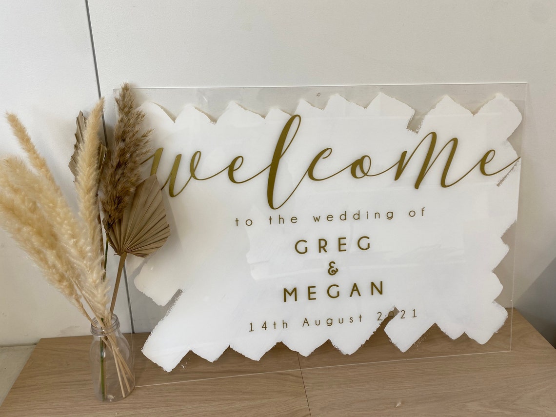 Acrylic Paint Stroke Splash Perspex Clear Welcome Wedding Sign | Etsy