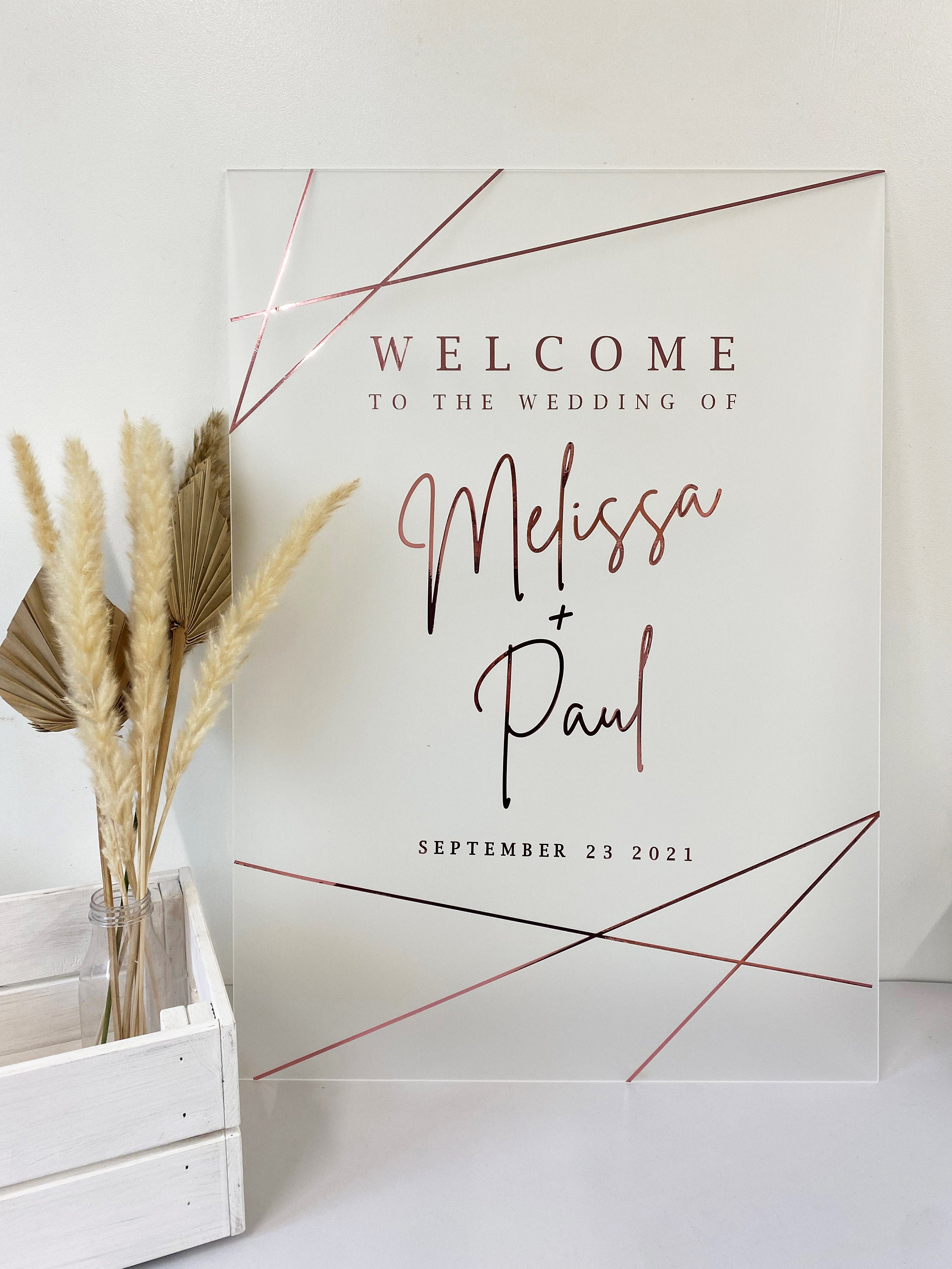 Frosted White Acrylic Wedding Welcome Sign Geometric Modern | Etsy