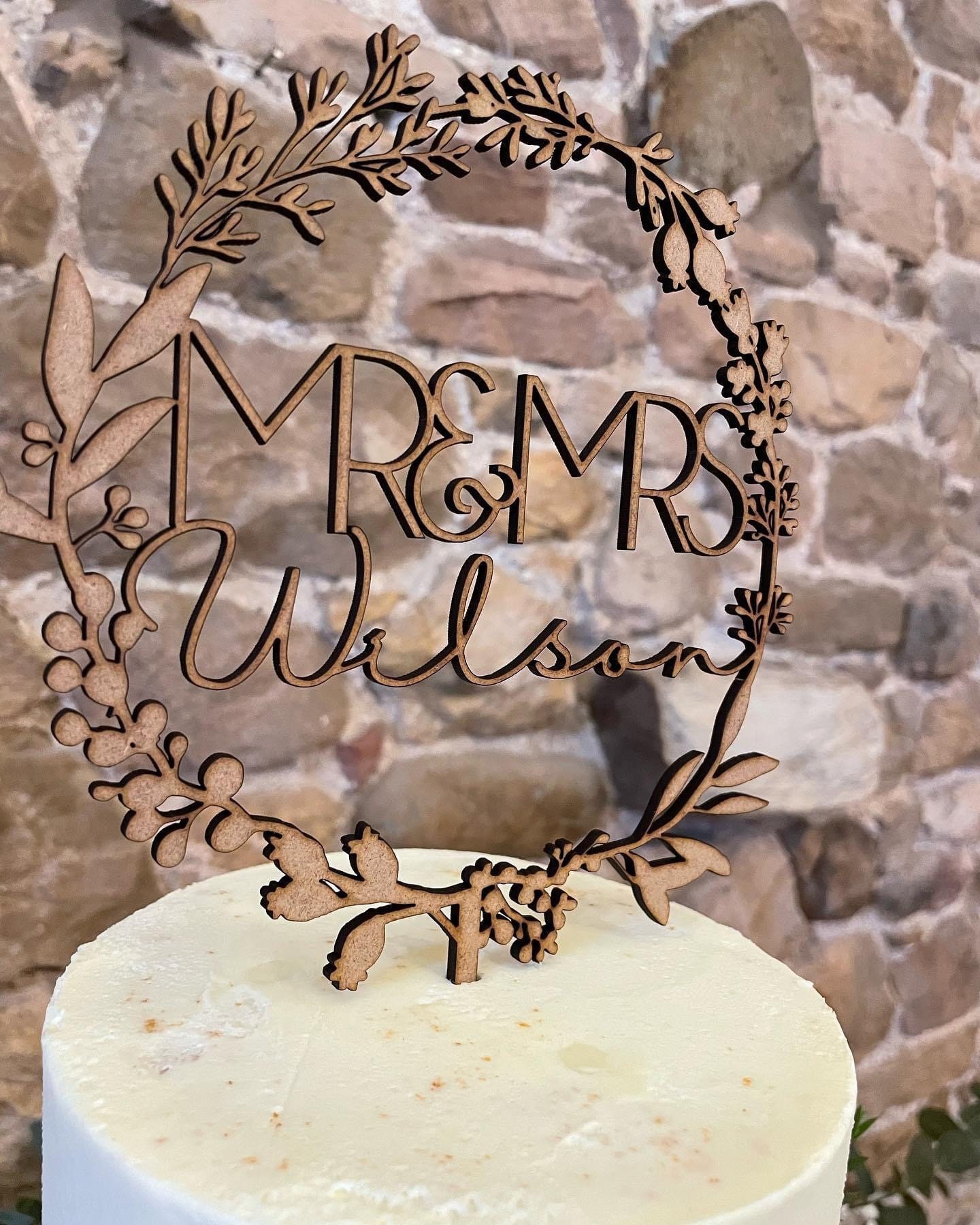 Floral Wreath Wedding Cake Topper Personalised Wooden Cake - Etsy