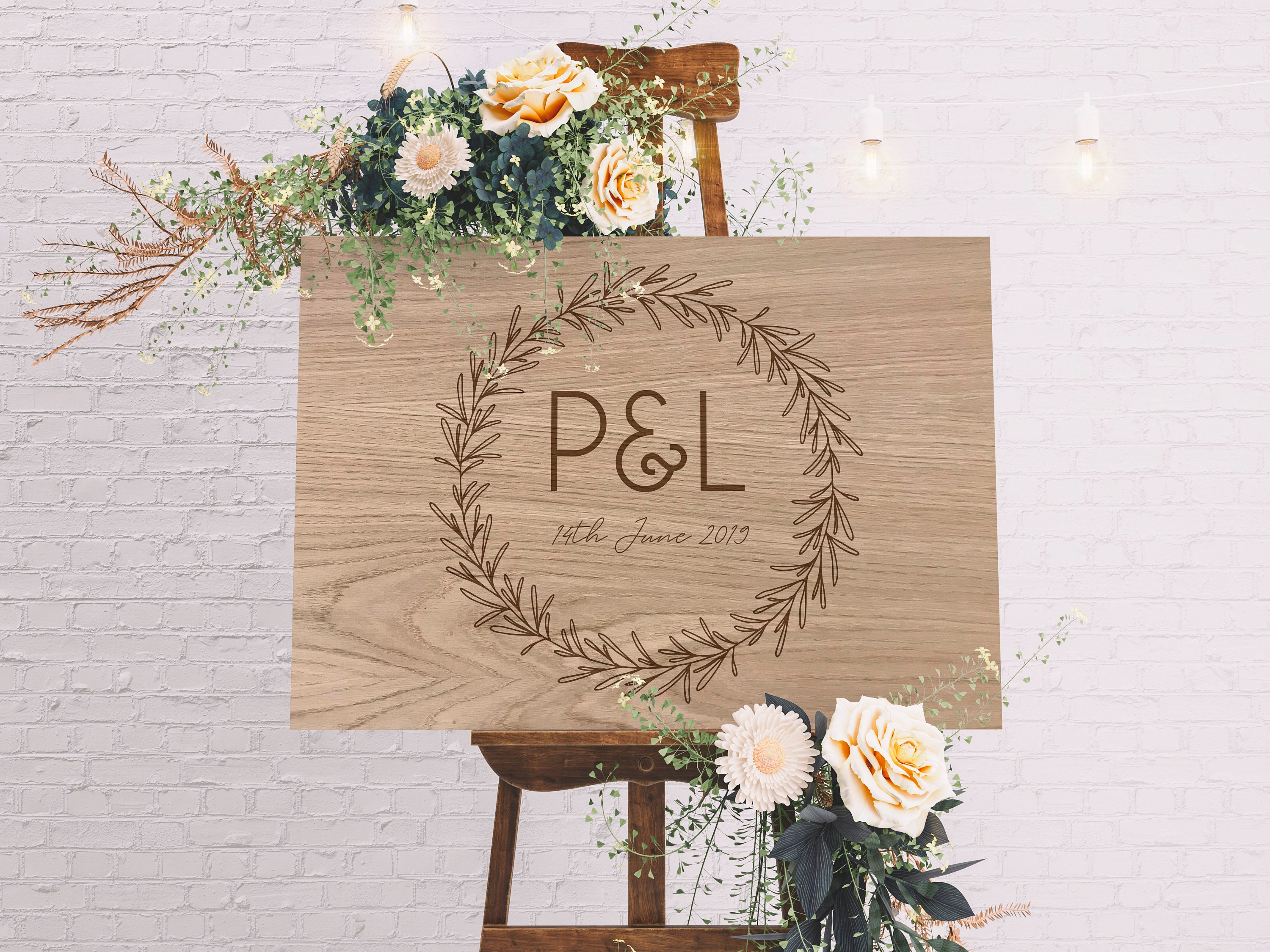 Floral Welcome Wedding Sign Oak Laser Engraved Board - Wedding Signs ...