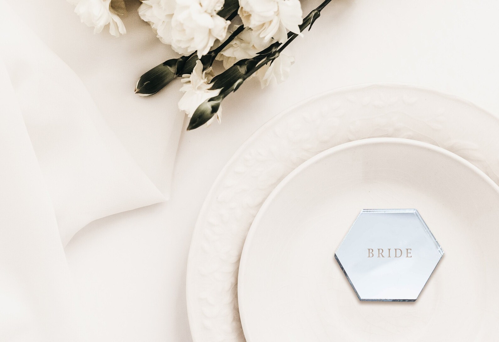Mirrored Acrylic Hexagon Wedding Name Place Setting - Perspex Engraved ...