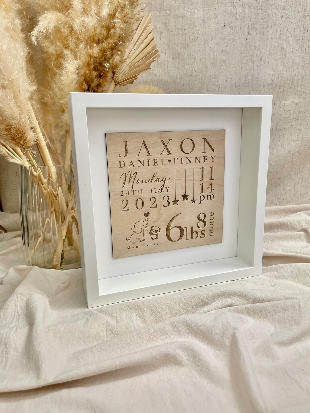 Framed Birth Plaque - Birth Details New Born Baby Picture Frame - Laser ...