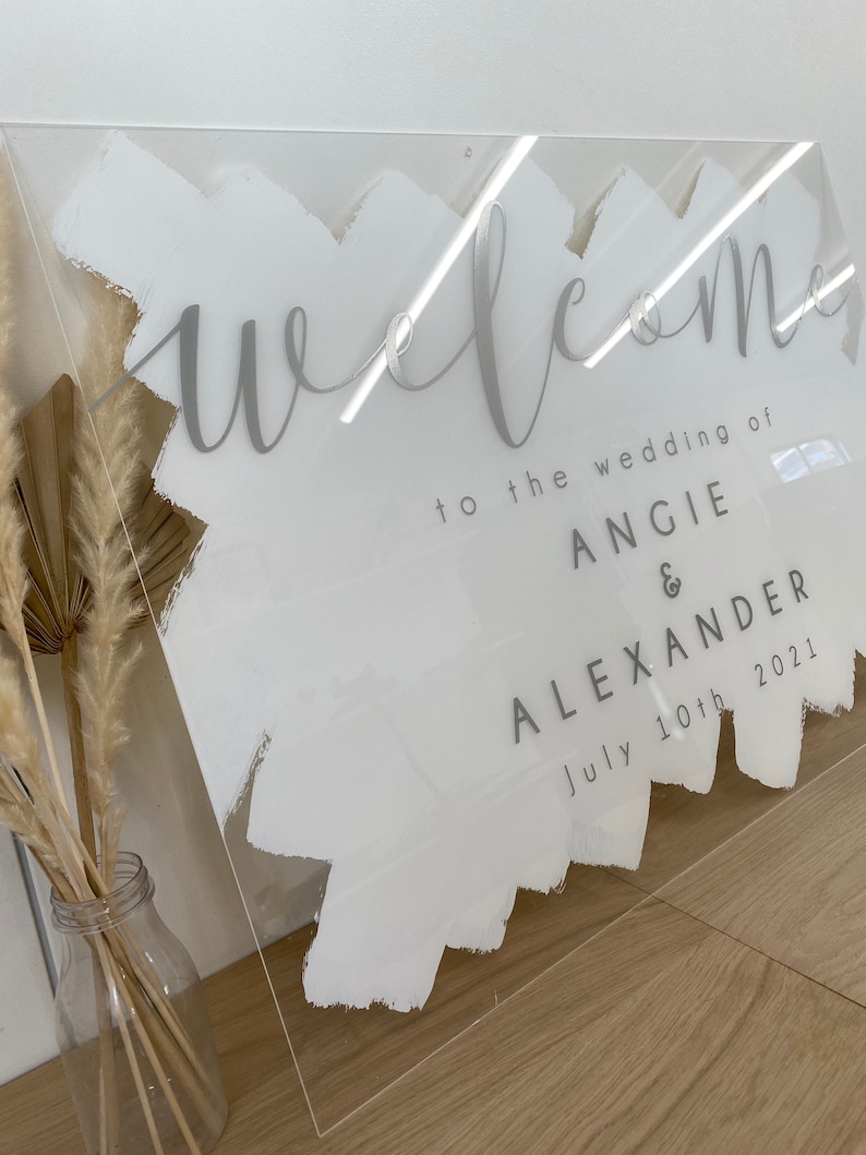 Acrylic Paint Stroke Splash Perspex Clear Welcome Wedding Sign | Etsy