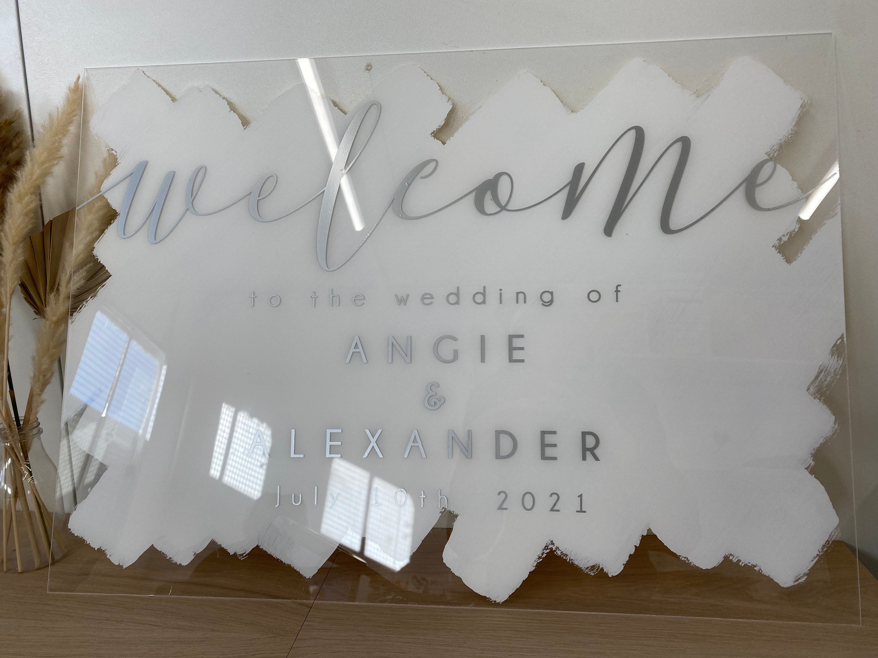 Acrylic Paint Stroke Splash Perspex Clear Welcome Wedding Sign Board ...