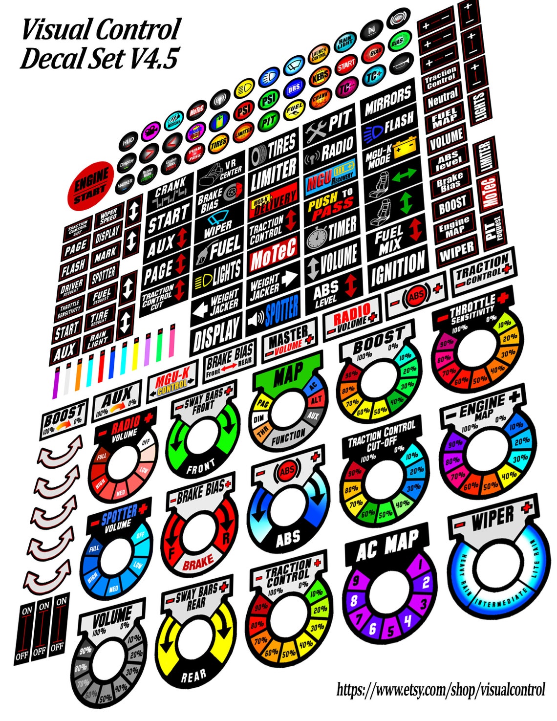 Semi-Gloss Button Box/Steering Wheels Sim Racing Decals | Etsy